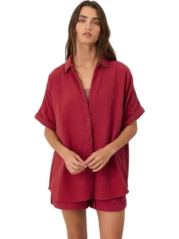 PACT Organic Cotton Double Gauze Relaxed Shirt - Poppy Red