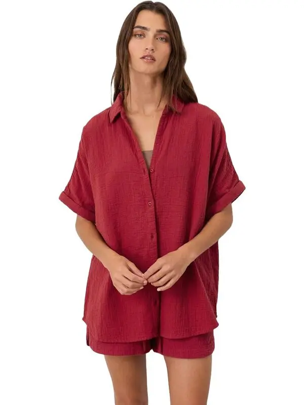 PACT Organic Cotton Double Gauze Relaxed Shirt - Poppy Red