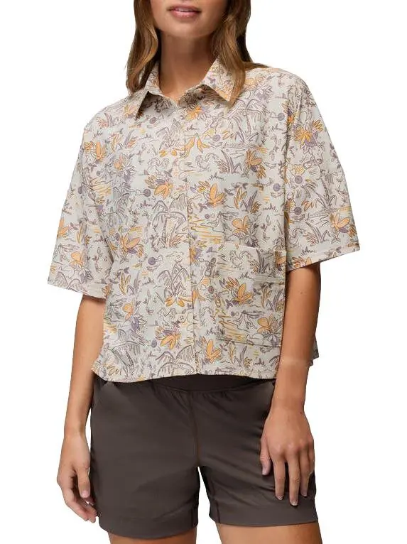 Prana Railay Crop Button-up Shirt - Beach Pebble Vacation