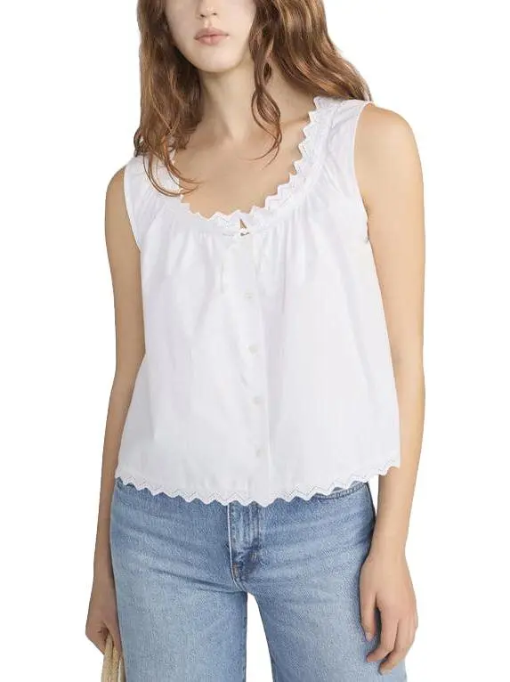FRAME The Serene Eyelet Trim Cotton Top - White