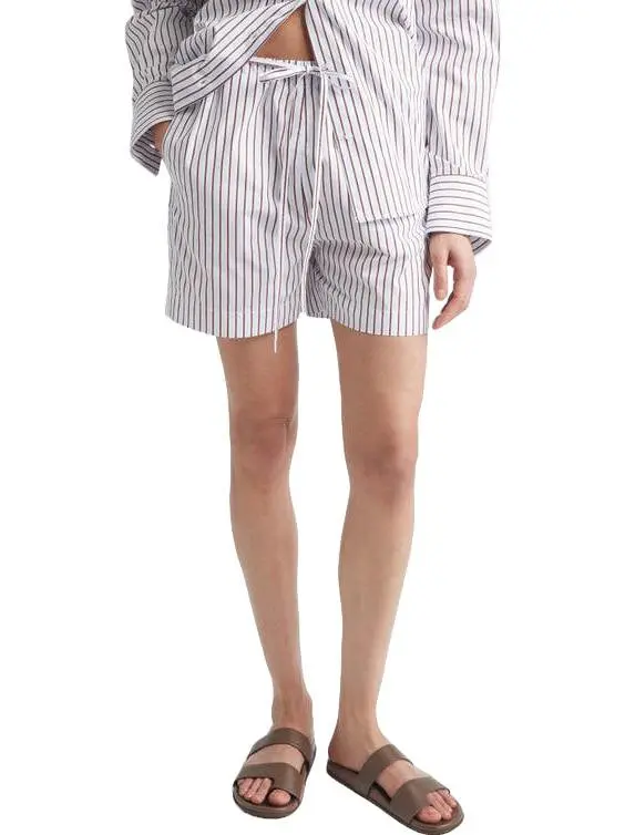 Loulou De Saison Lory Stripe Cotton Poplin Shorts - Dark Red/light Blue