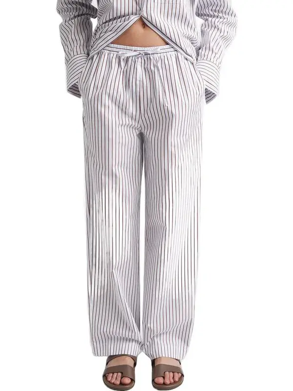 Loulou De Saison Cisco Stripe Cotton Poplin Drawstring Pants - Dark Red/light Blue
