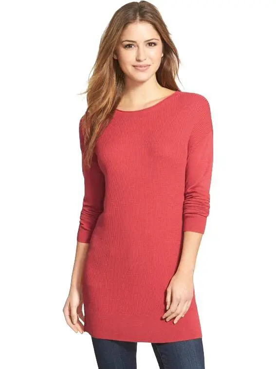 Caslon Long Sleeve Rib Knit Tunic Top - Red Beauty