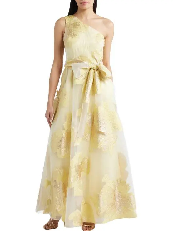 Eliza J One-shoulder Brocade Ballgown - Yellow