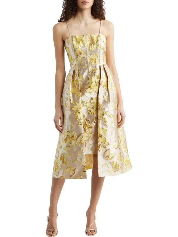 Eliza J Floral Brocade Cocktail Dress - Yellow