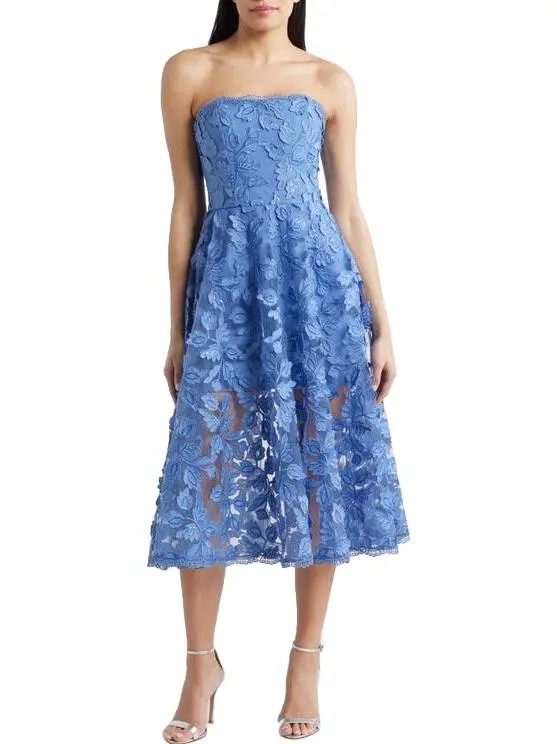 Eliza J Floral Sequin Strapless Midi Dress - Blue