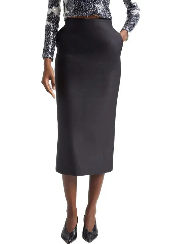 Brandon Maxwell The Mercer Bonded Virgin Wool & Silk Pencil Skirt - Black