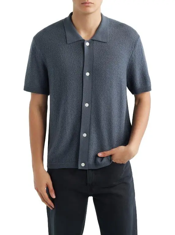 FRAME Short Sleeve Wool Cardigan - Blue Grey