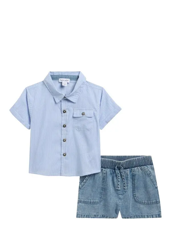 Splendid Button-up Shirt And Shorts Set - Navy Stripe