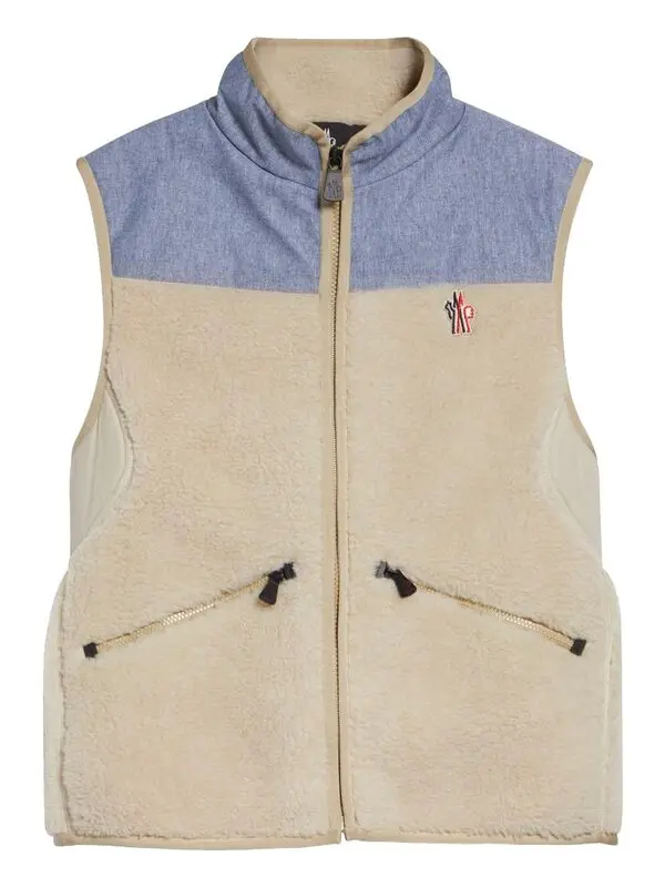 Moncler High-pile Fleece & Chambray Vest - Oyster Gray