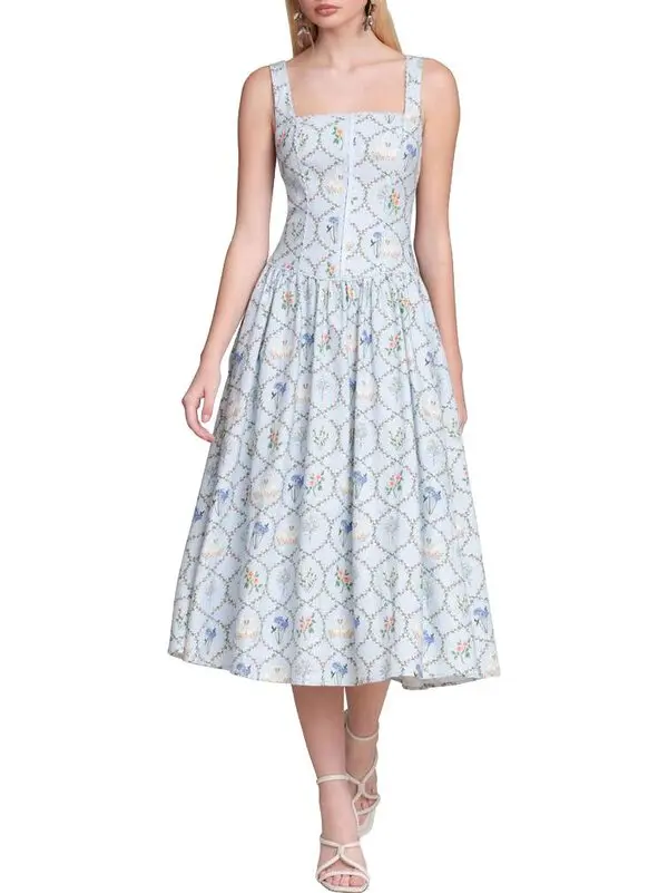 Avec Les Filles Floral Print Linen Blend Midi Dress - Periwinkle Felicity
