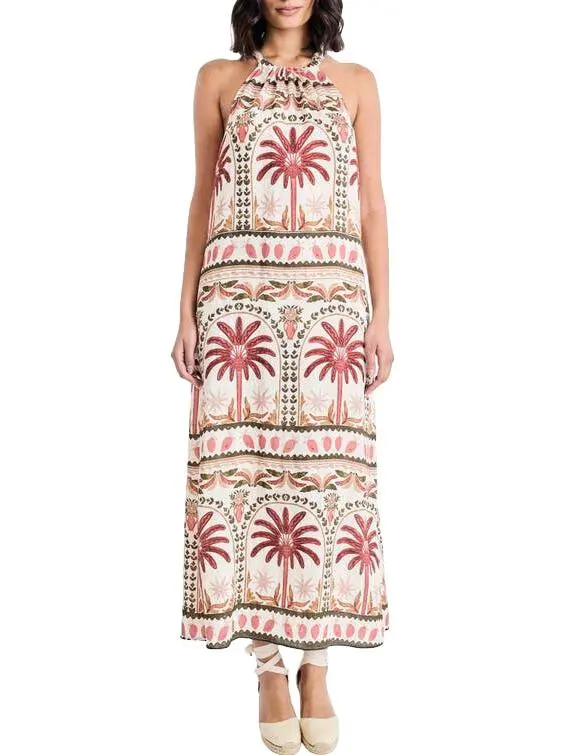 THE GOOD JOURNEY Printed Halter Maxi Dress - Ivory/coral