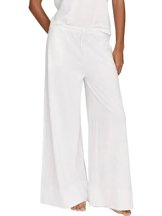 PETITE PLUME Pima Cotton Cropped Wide Leg Pajama Pants - White
