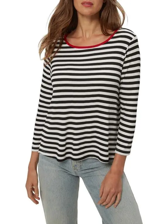 Michael Stars Amelee Ringer Boatneck Top - Black/white/lacquer
