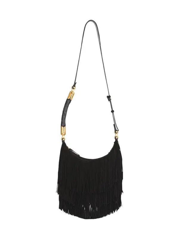 Balmain Ebene Suede Hobo Bag With Fringes - Black