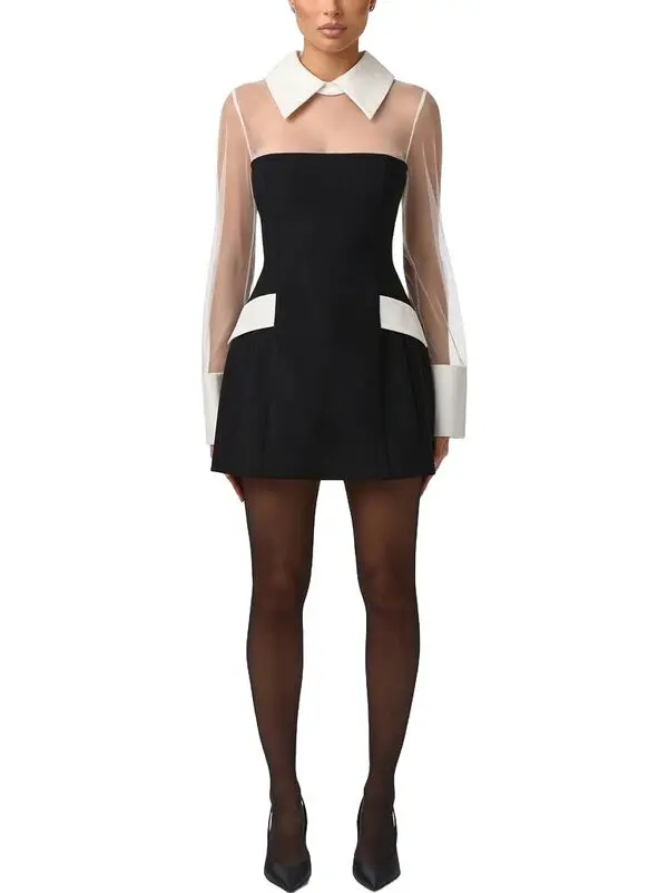 Naked Wardrobe Sheer Panel Long Sleeve Minidress - Black/white