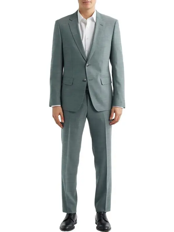 BOSS Huge Slim Fit Slub Mélange Suit - Open Green