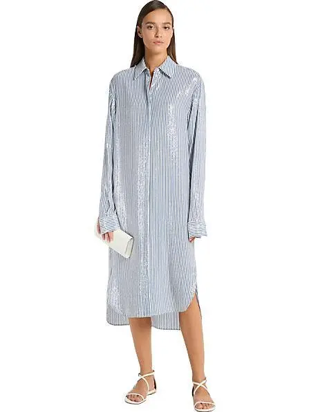 Michael Kors Sequined Stripe Crepe De Chine Shirtdress - Grey