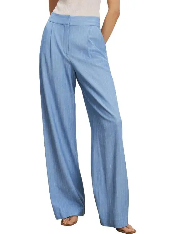 Veronica Beard Heyser Pinstripe Pleated Wide Leg Pants - Blue Jay Dove