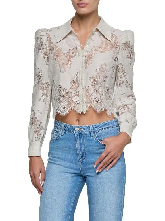 L'Agence Anita Lace Crop Button-up Shirt - Champagne