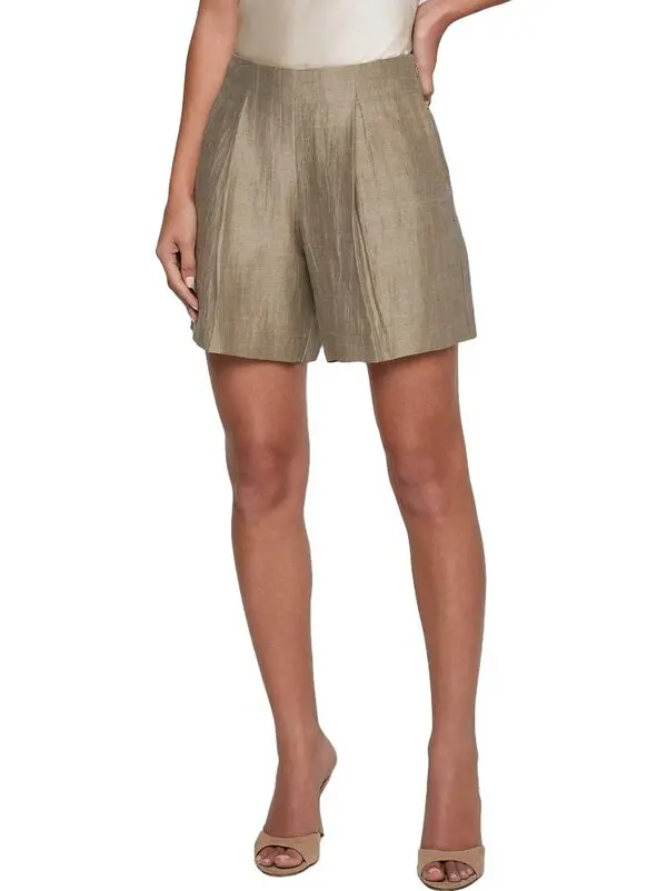 L'Agence Hadleigh Linen Blend Pleated Shorts - Grey Taupe