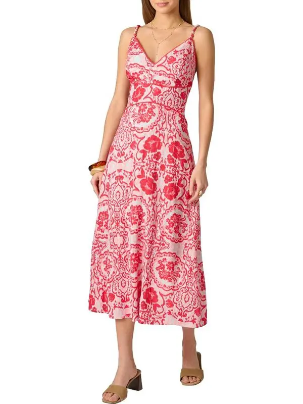 Adrianna Papell Paisley Floral V-neck Dress - Red/blue