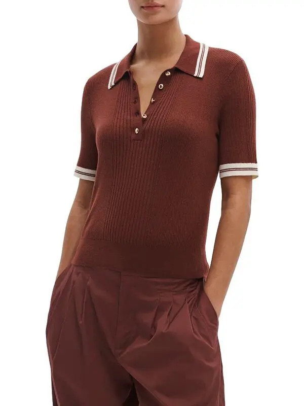 Rag & Bone Laurie Tipped Cotton & Cashmere Polo - Rosewood
