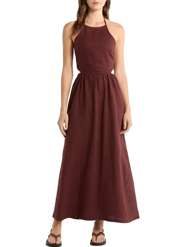 Beyond Yoga Softwash Linen Halter Midi Dress - Iced Mocha