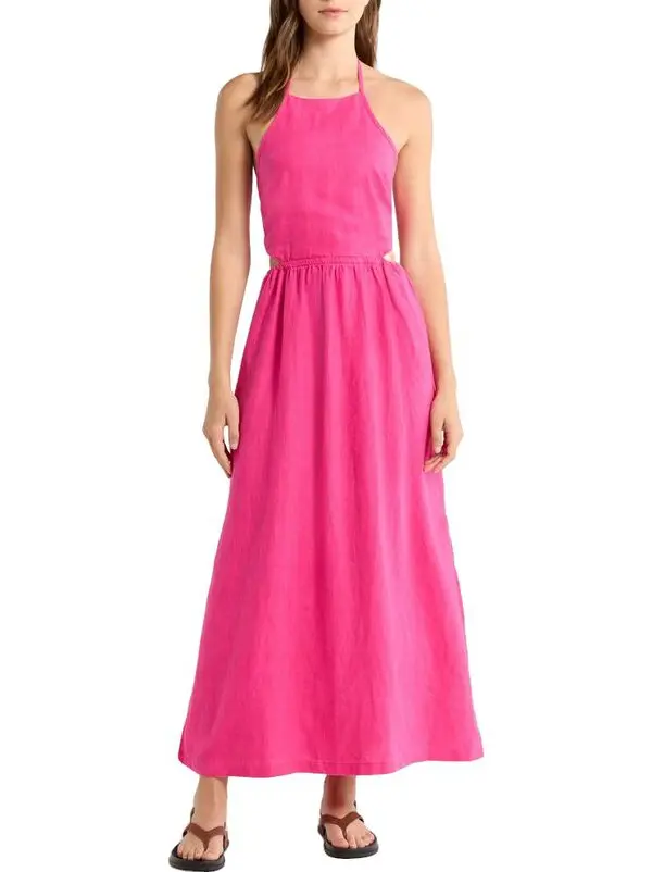 Beyond Yoga Softwash Linen Halter Midi Dress - Pink Glow