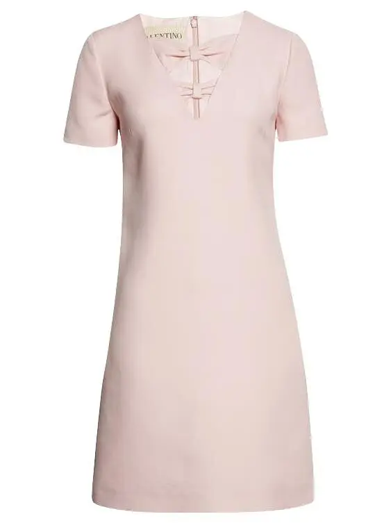 Valentino Garavani Bow Detail Solid Crepe Couture Minidress - Rose