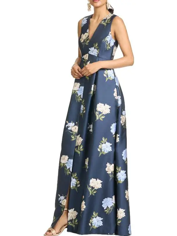 Sachin & Babi Brooklynne Floral Mikado Gown - Maritime Corsage