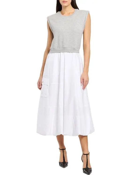 Cinq À Sept Parker Cap Sleeve Mixed Media Midi Dress - Heather Grey/white