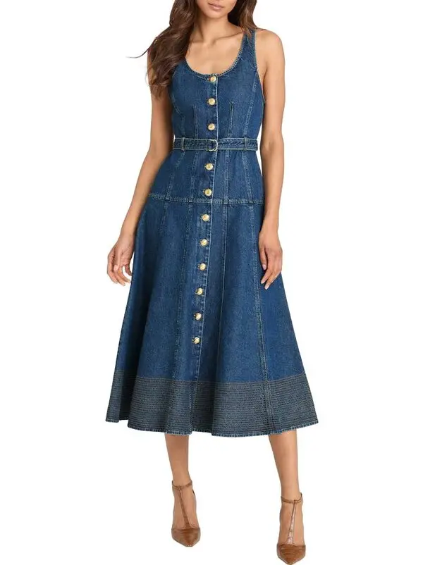 Cinq À Sept Kehlani Belted Sleeveless Midi Dress - Tide