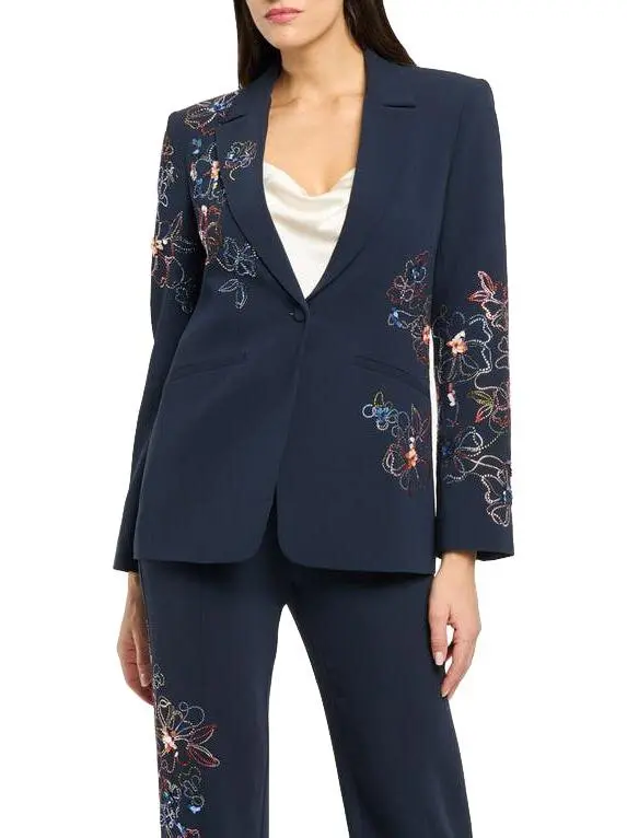 Cinq À Sept Karlie Blooming Linework Embellished Blazer - Navy Multi
