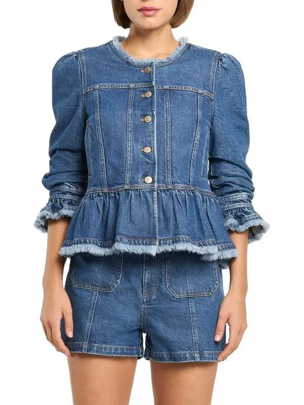 Cinq À Sept Frieda Peplum Denim Jacket - Tide