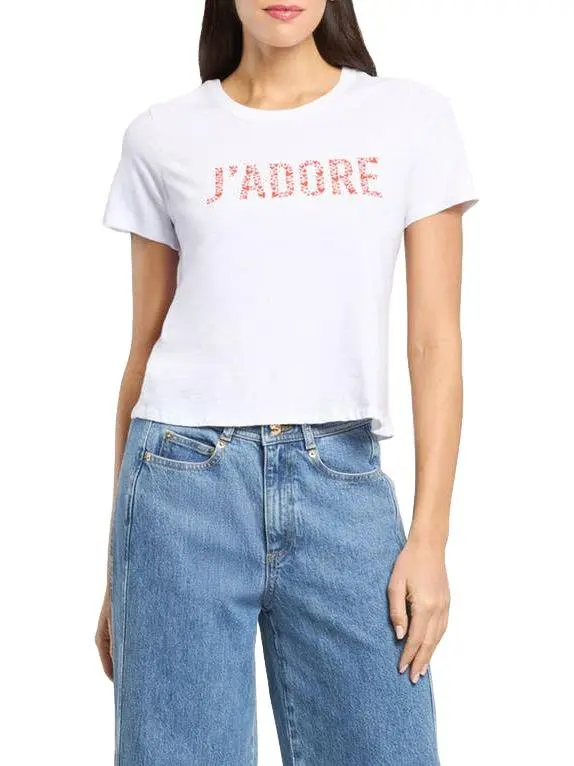Cinq À Sept J'adore Heart Cotton Shrunken T-shirt - White/red Tangerine