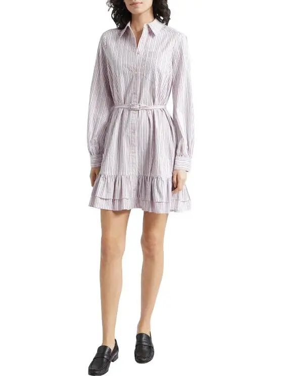 Cinq À Sept Tirza Sophie Stripe Long Sleeve Belted Shirtdress - Strawberry Cream/blue