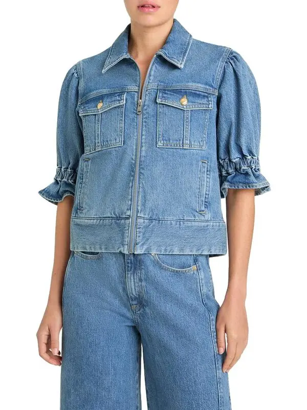 Cinq À Sept Holly Elbow Sleeve Denim Jacket - Blue Mirage