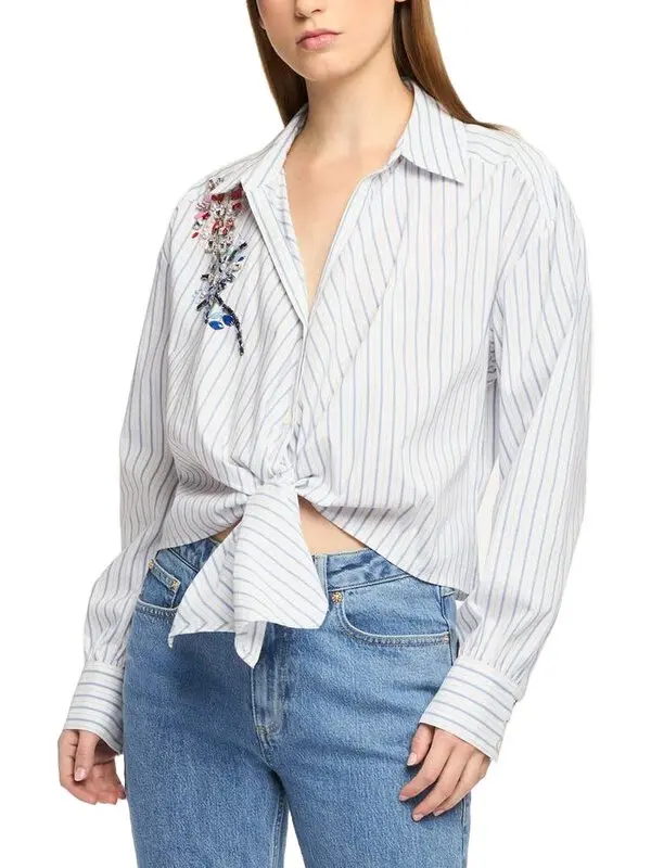 Cinq À Sept Marianna Twilight Spark Appliqué Shirt - White/cornflower