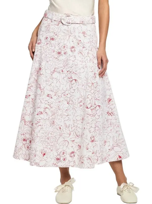 Cinq À Sept Nala Garden Doodle Stretch Cotton Skirt - White/goji Berry
