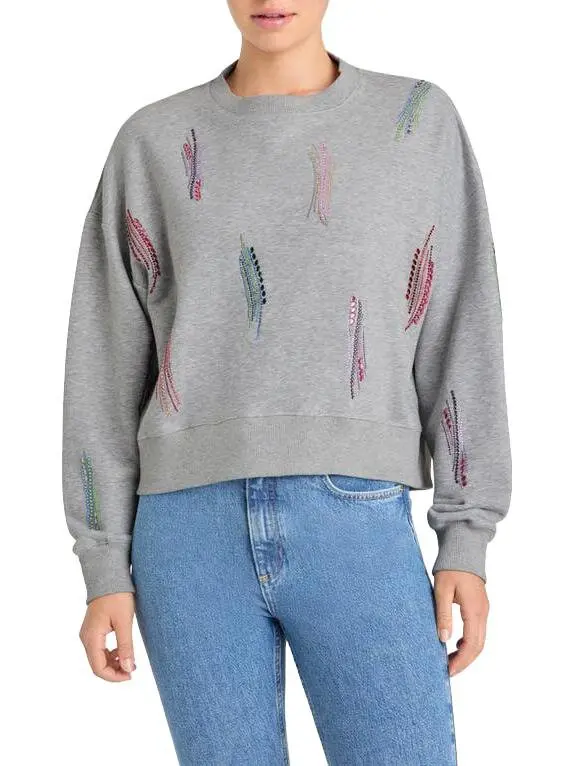 Cinq À Sept Brandy Rhinestone Cotton Blend Sweatshirt - Heather Grey Multi