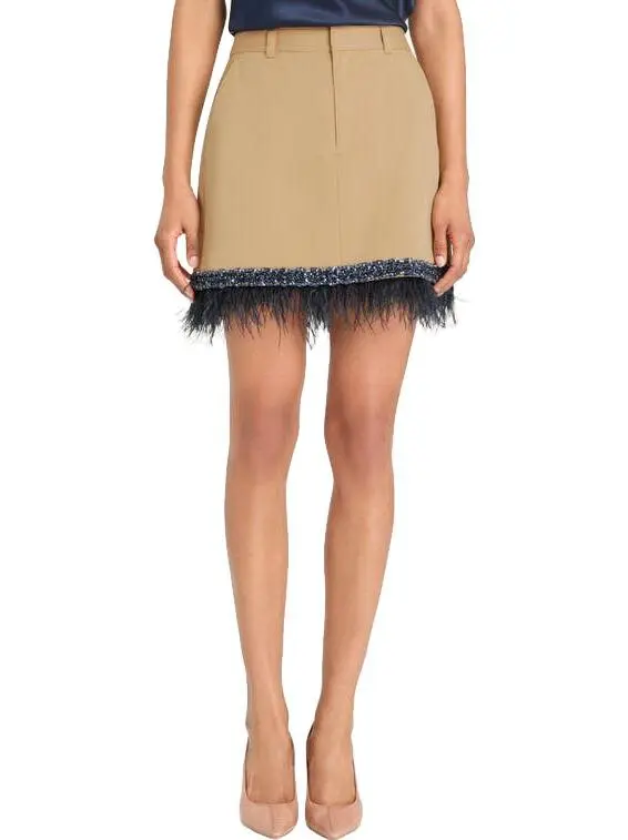 Cinq À Sept Marie Sequin & Feather Trim Miniskirt - Khaki/navy