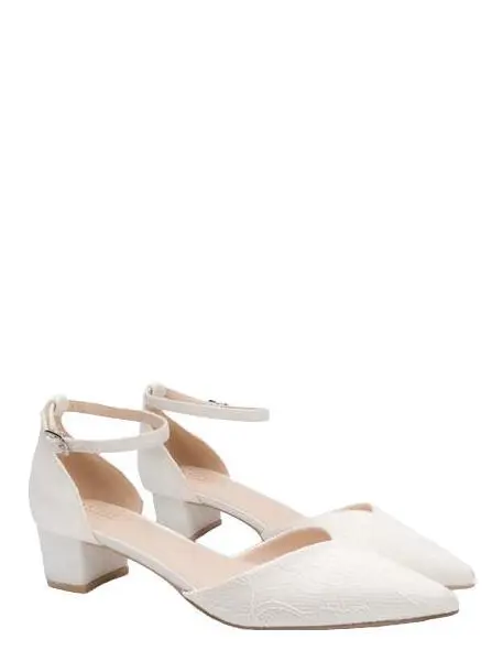 KAILEE P Pointy Toe Block Heel With Ankle Strap - Ivory