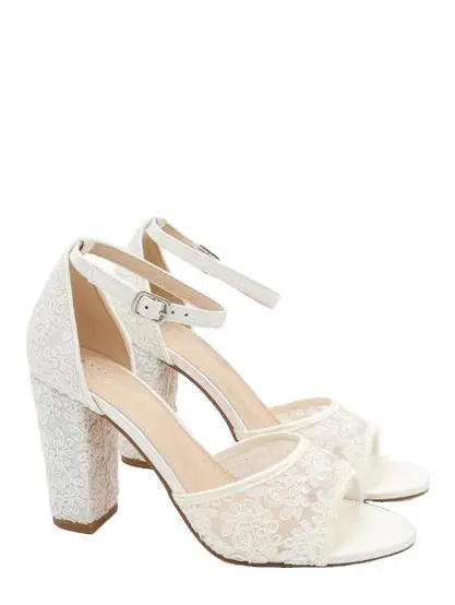 KAILEE P Faith Crochet Lace Block Heel Sandals - White