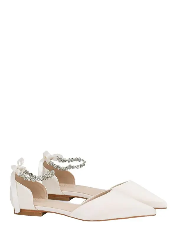 KAILEE P Bella Satin Pointed Toe Flats With Removable Ankle Strap - Ivory