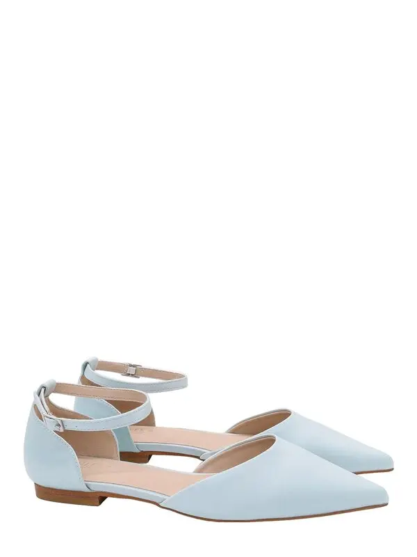 KAILEE P Bella Satin Pointed Toe Ankle Strap Flats - Light Blue