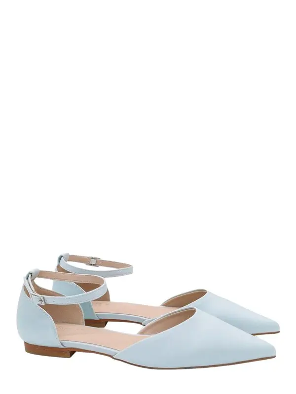 KAILEE P Bella Satin Pointed Toe Flats With Removable Ankle Strap - Light Blue