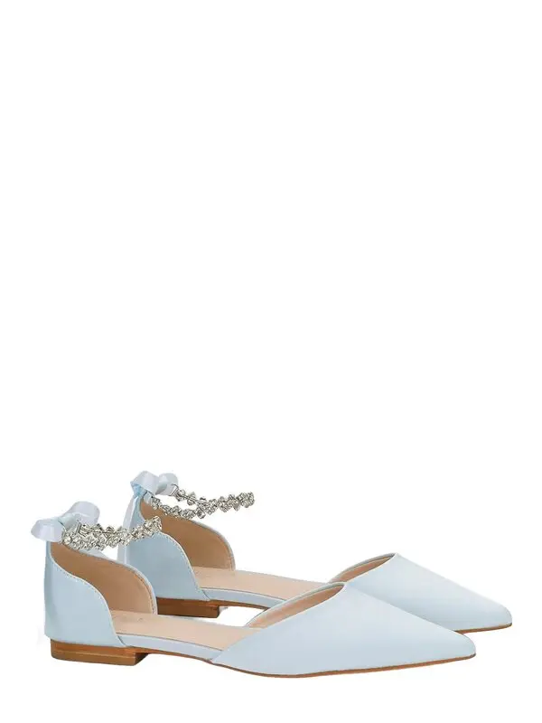 KAILEE P Bella Satin Pointed Toe Flats With Removable Ankle Strap - Light Blue