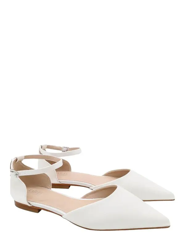 KAILEE P Bella Satin Pointed Toe Flats With Removable Ankle Strap - White