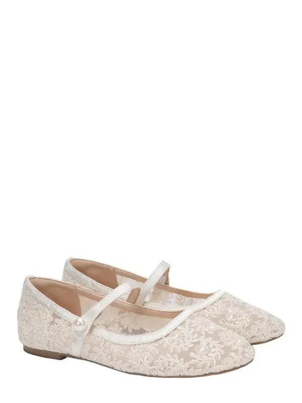 KAILEE P Zora Crochet Lace Mary Jane Flats - Ivory